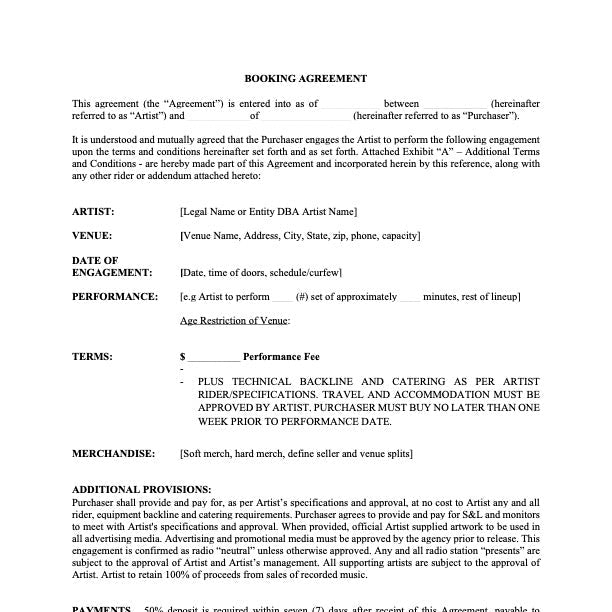 Concert Booking Agreement – Law Office of Adam C. Freedman, PLLC